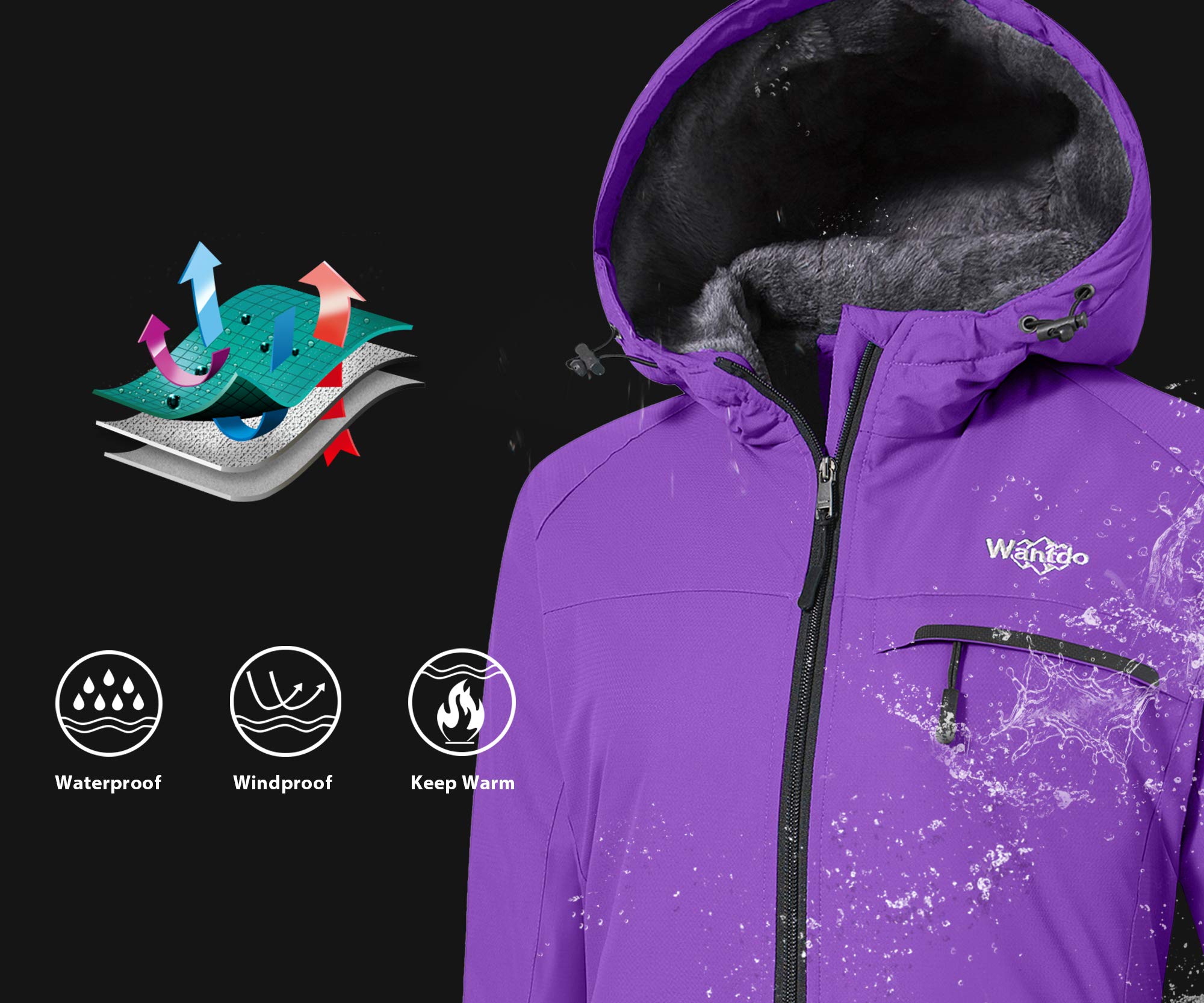 wantdo Women's Windproof Ski Jacket Cotton Padded Raincoat Windbreaker Purple S