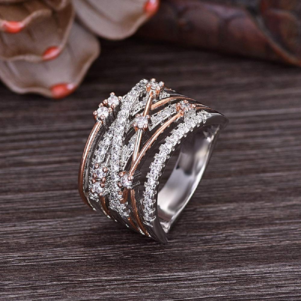 YUANYI Two Tone Intertwined Crossover Statement Ring Fashion Breadth Band Rings for Women Rose Gold Index Finger Ring (US code 10)