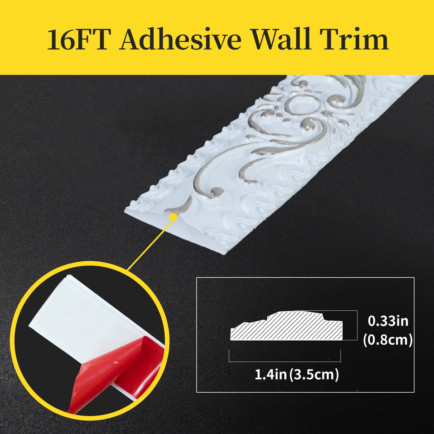 Yuzzy Self-Adhesive Flexible Molding Trim Wall Trim, 16.4 Feet x 1.4 inch Peel and Stick Crown Molding Ceiling Molding Mirror Frame Trim(White)