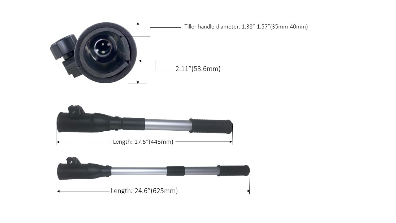 Pactrade Marine Boat Tiller Handle Extension Ergonomic Grip Anodized Aluminum Tubing Suitable for Outboard and Hand-Operated Universal Trolling Motor (Extendable 17.5" - 24.6")