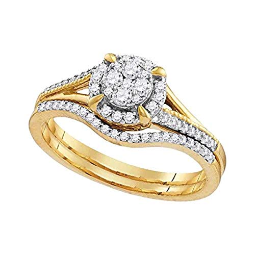 Roy Rose Jewelry 10K Yellow Gold Round Diamond Cluster Bridal Wedding Engagement Ring Band Set 1/3-Carat tw