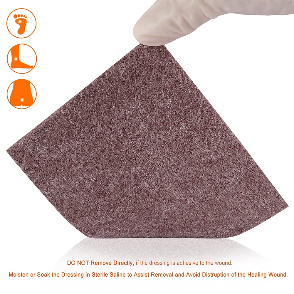 Silver Calcium Alginate Wound Dressing Pad, 4ββx5ββ Patch, High Absorbency Non-Stick Ag Gauze for Pressure Ulcer,Bed Sore,Leg Sore,Diabetic Foot Ulcer, 5 Packs