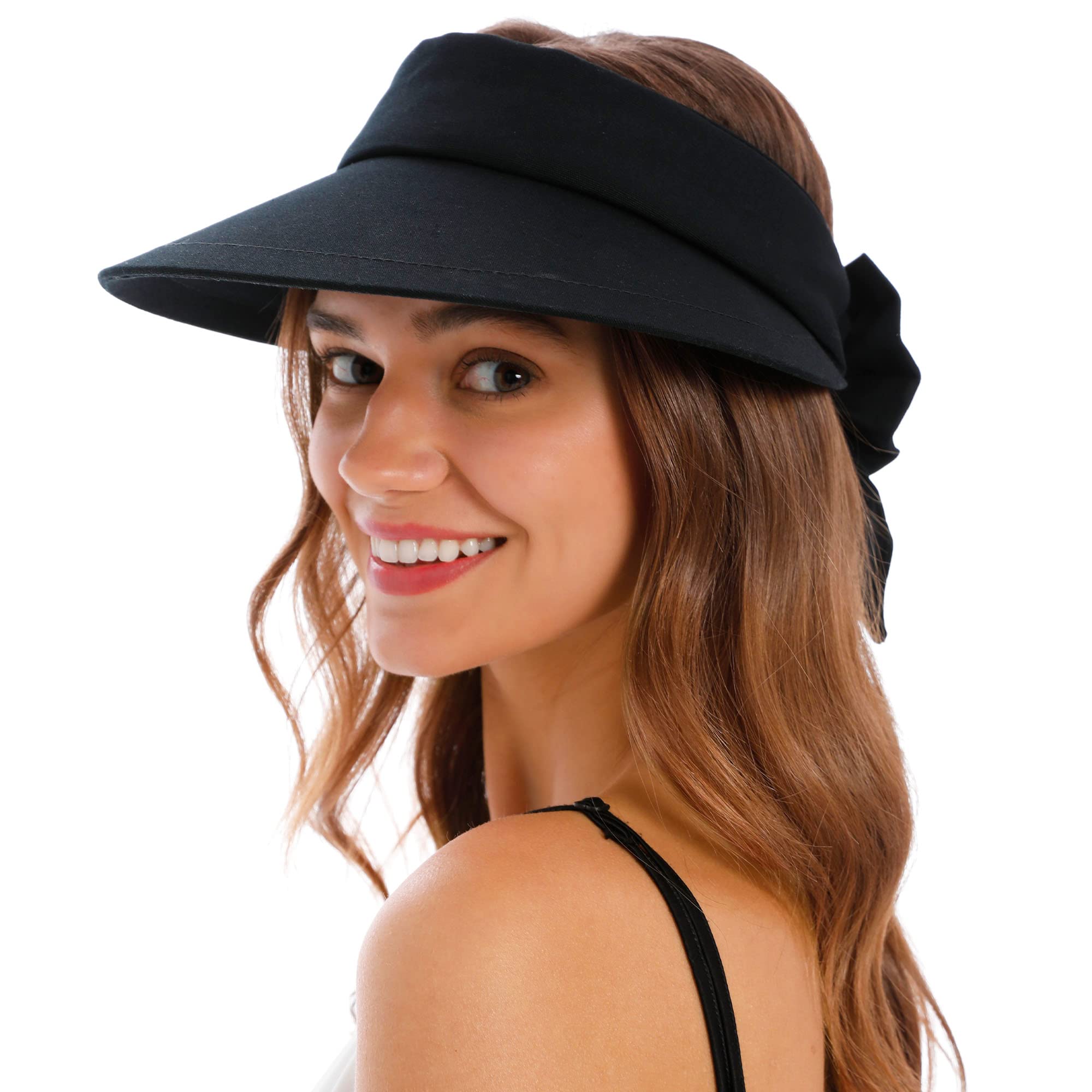 Simplicity Black Visor Women UPF 50+ UV Protection Sun Hat Womens Wide Brim Beach Hats for Women Sun Hat,Black
