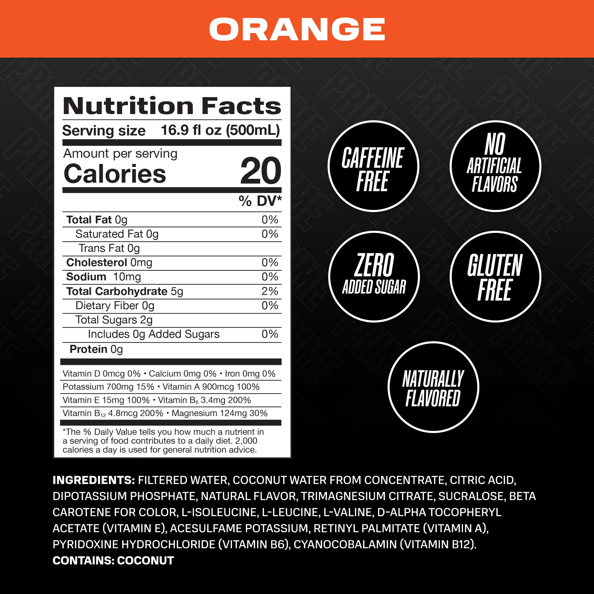 PRIME Hydration ORANGE | Sports Drinks | Electrolyte Enhanced for Ultimate Hydration | 250mg BCAAs | B Vitamins | Antioxidants | 2g Of Sugar | 16.9 Fluid Ounce | 12 Pack