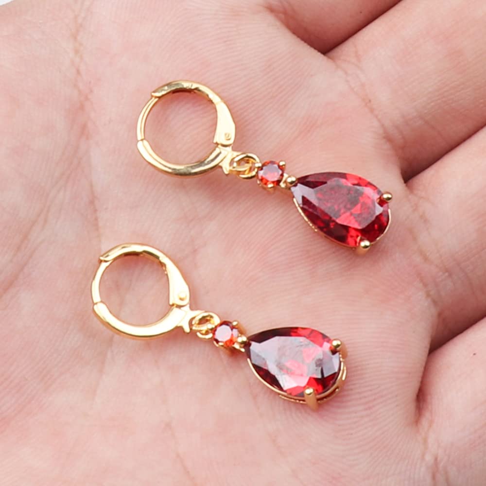 UEUC Birthstone Teardrop Dangle Earrings for Women, 14K Gold Plated Crystal Dangle Hypoallergenic Earring with Leverback(White)