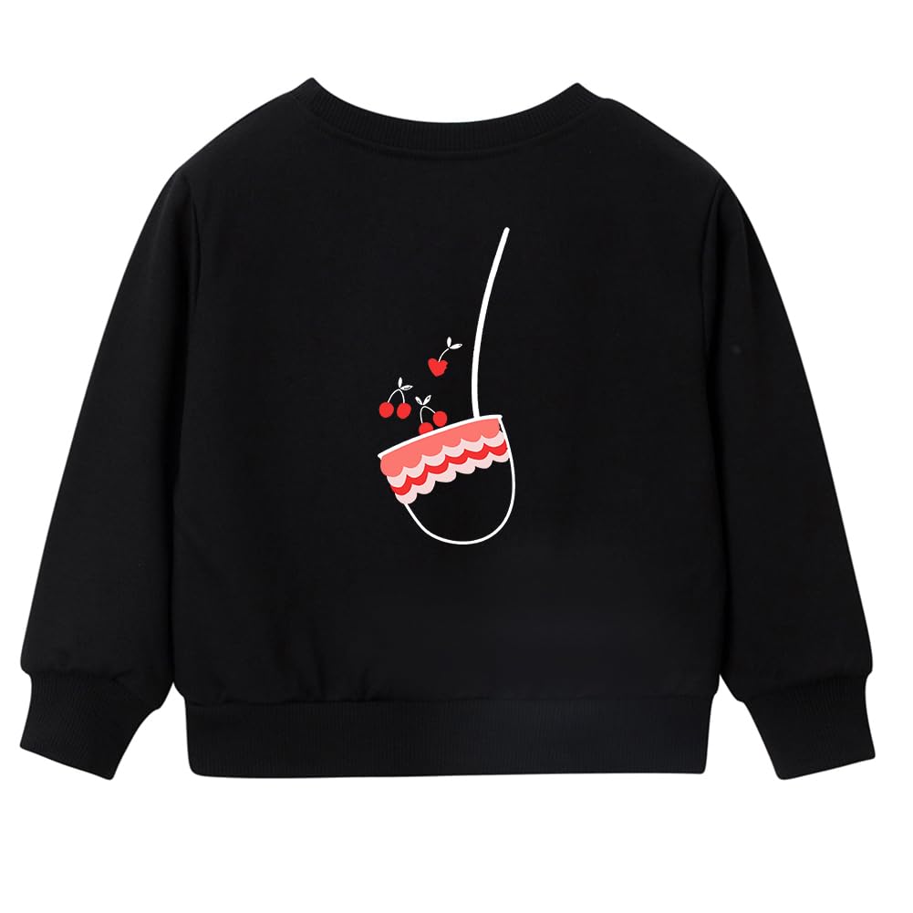 XLXUXU Toddler Girls Pullover Tops Cute Graphic Print Sweatshirt Kids Crewneck Long Sleeve T Shirts Black-Cherry