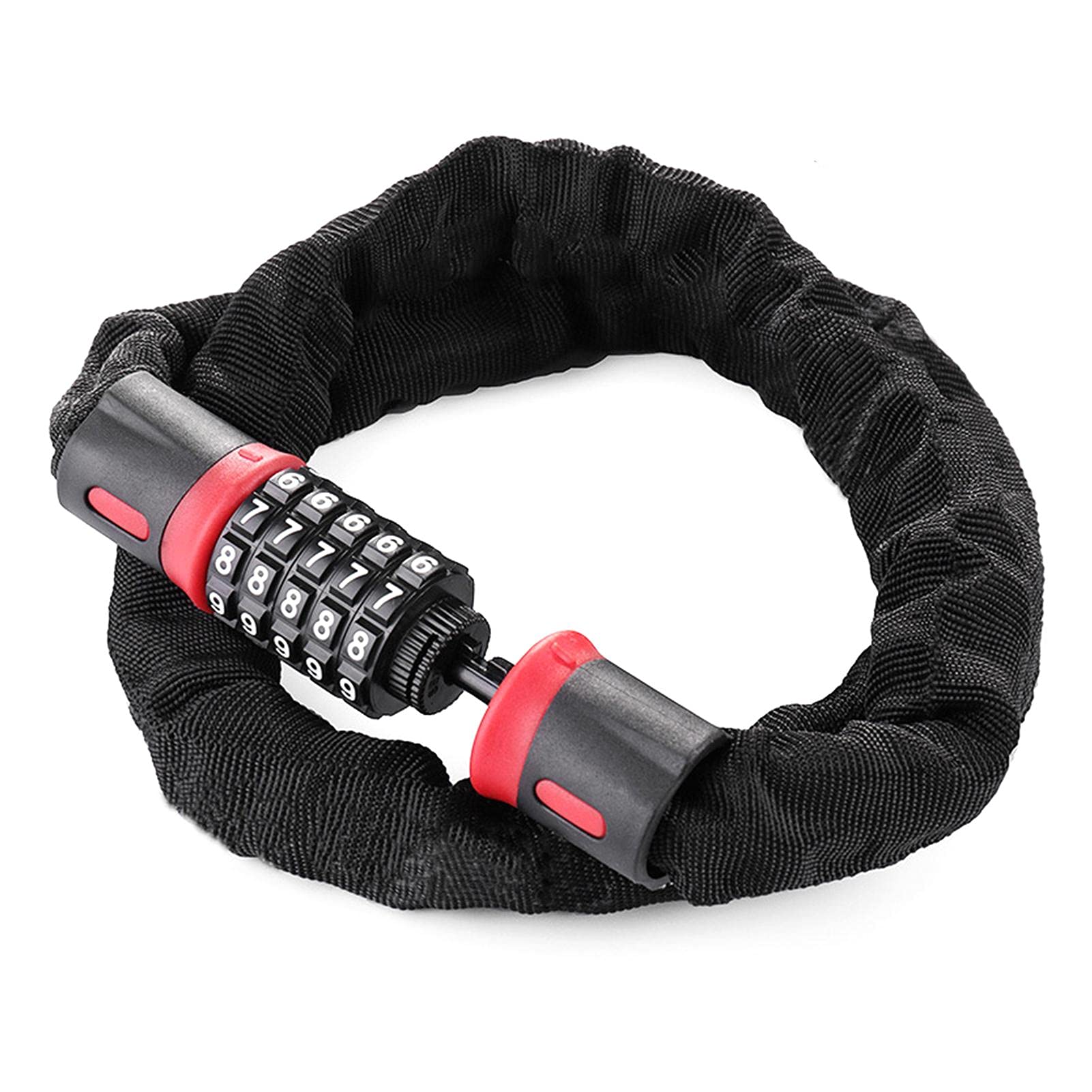 Xinrimoy Bike Chain Lock, 5 Digits Codes Resettable Combination Bike Lock, Outdoors Multifunctional Steel Cable Code Lock for Bicycle, Motorcycles, Scooters, Length 1.2m