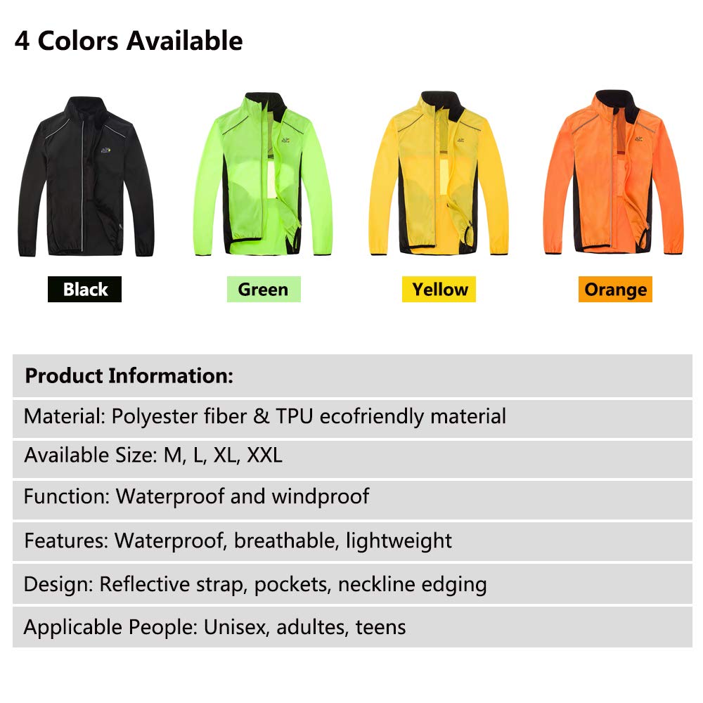 YVO Cycling Raincoat, Rain Jacket Waterproof Coat Windproof Raincoat, Lightweight, Back Breathable Mesh & Reflective Strip & Pockets Design, Unisex for Men Women Adults Teens (Orange, Medium)