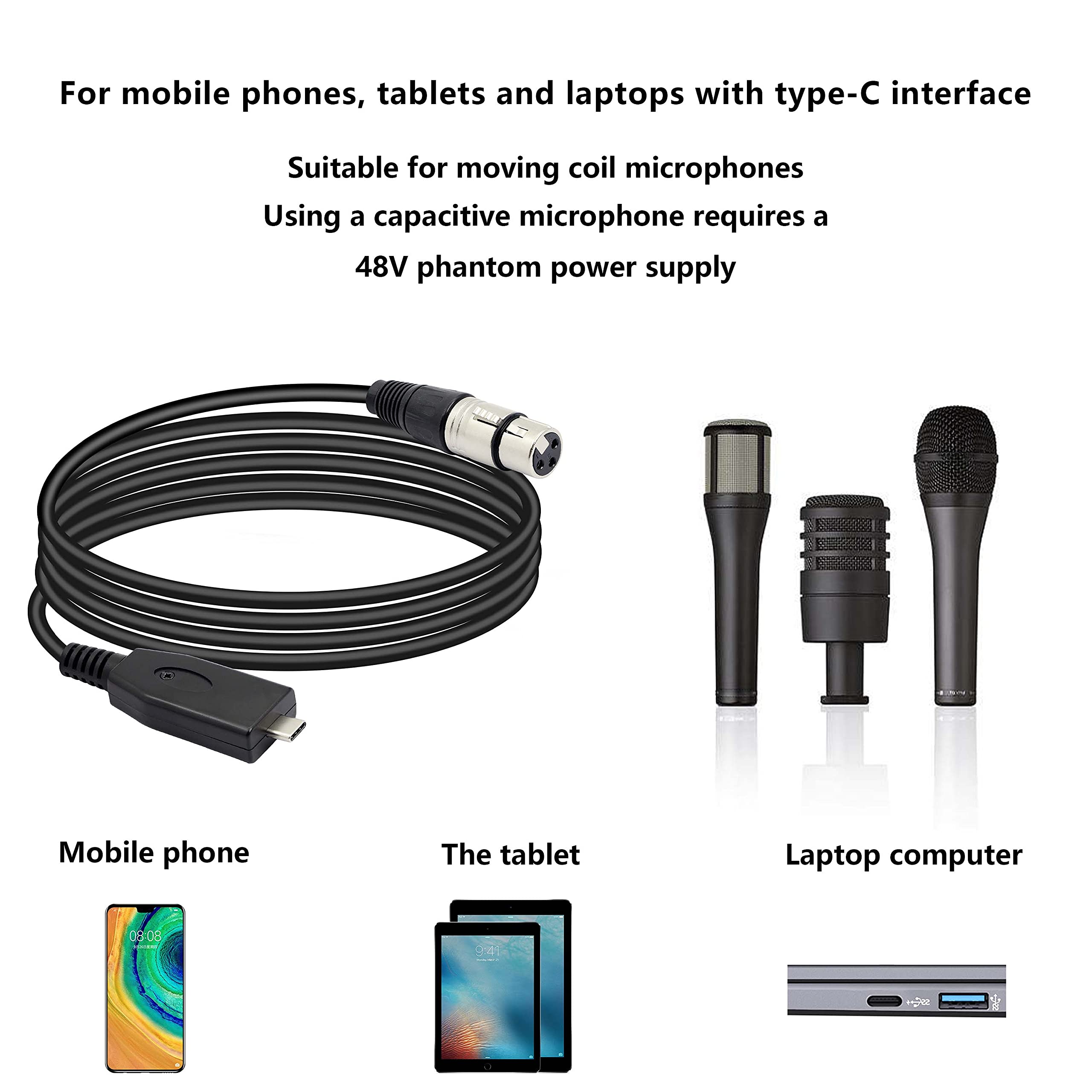 XMSJSIY Type‑C to XLR Microphone Adapter Cable, USB C to XLR Audio Connector Compatible with USB 2.0 for Smartphones & Tablet, Laptop - 3Meters