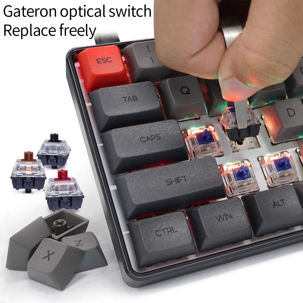 YUNZII SK64S Black Wireless 60% Keys NKRO Gateron Optical Switch RGB Backlight Programmable Mechanical Gaming Keyboard (Gateron Optical Brown, Black 64 Keys)