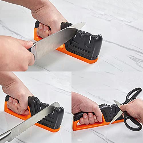 SHARPAL 206N 3-in-1 Kitchen Chef Knife Scissors Sharpener, Sharpening Tool for Straight & Serrated Knives, Repair and Hone Blades, Fast Sharpen Scissor