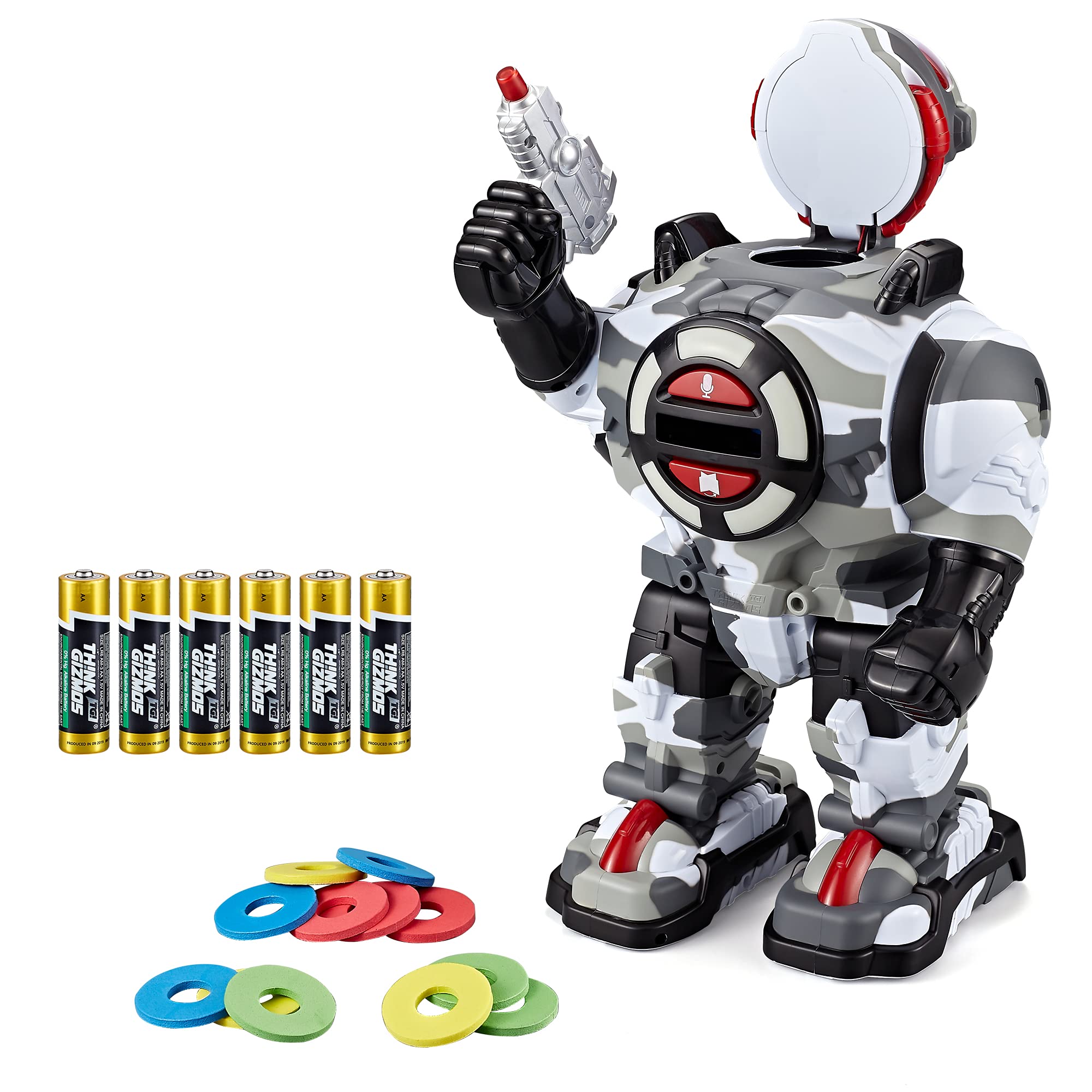 Think Gizmos RoboShooter RC Robot Toys for Kids Ages 5+ Feature Packed Remote Control Robot with Voice Recording, Fast Firing Foam Discs, Dances and Plays Music. (Camo White)