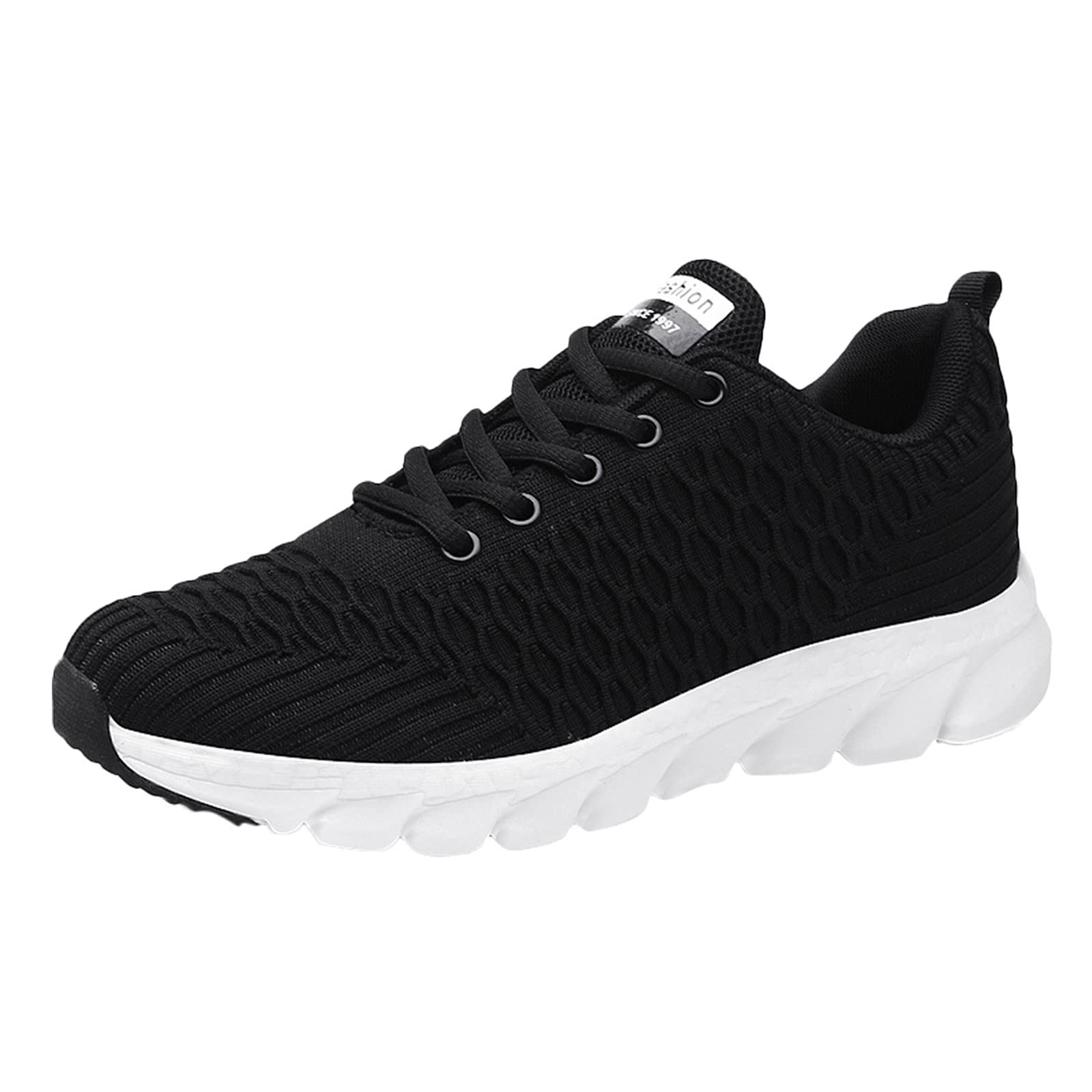 ZiSUGP Womens Running Shoes Chunky Sneakers White Platform Sneakers for Women Flying Woven Sports Shoes Women's Shoes Light Lace Running Shoes(Black,Size9)