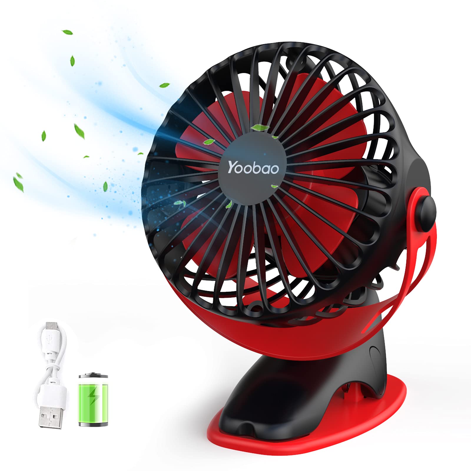 Yoobao Stroller Fan, Clip on Fan Personal Fan 6400mAh Battery Powered Fan Baby Fan Mini Portable Fan 4 Speed Rechargeable Fan Small Desk Fan 32 Hours for Car Seat Bedroom Office - Black