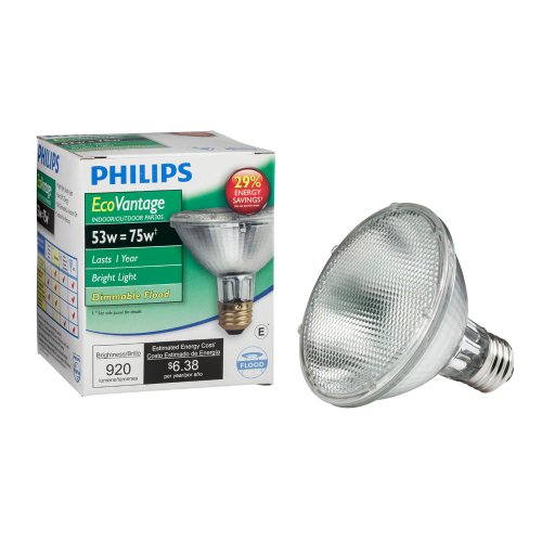 Philips PAR30S Dimmable Flood Light Bulb, 920 Lumen, Bright White (2860K), 53W=75W, E26 Medium Base, 1-Pack