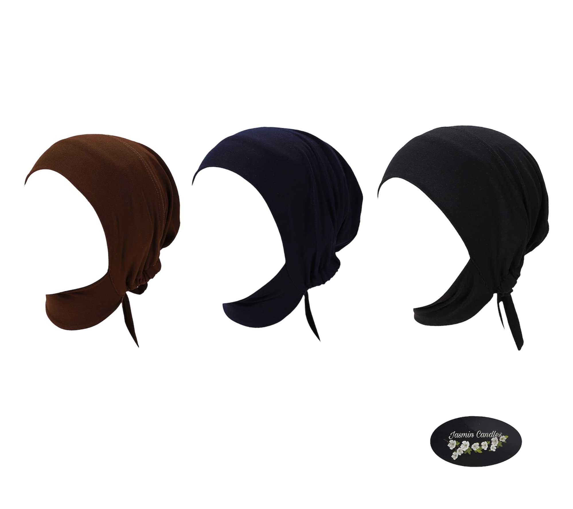 Solid color 3- pack full cover inner hijab cap. Under scarf cap for Muslim women. Coffee, black and blue color inner hijab cap…