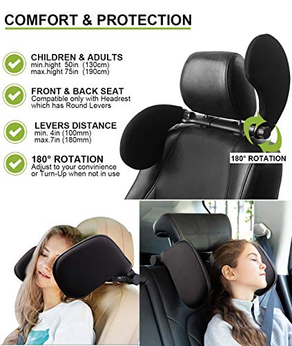 Spurtar Car Headrest Pillow, Soft Velvet Adjustable Head Neck Support Travel Sleeping Cushion for Kids Adults Elders