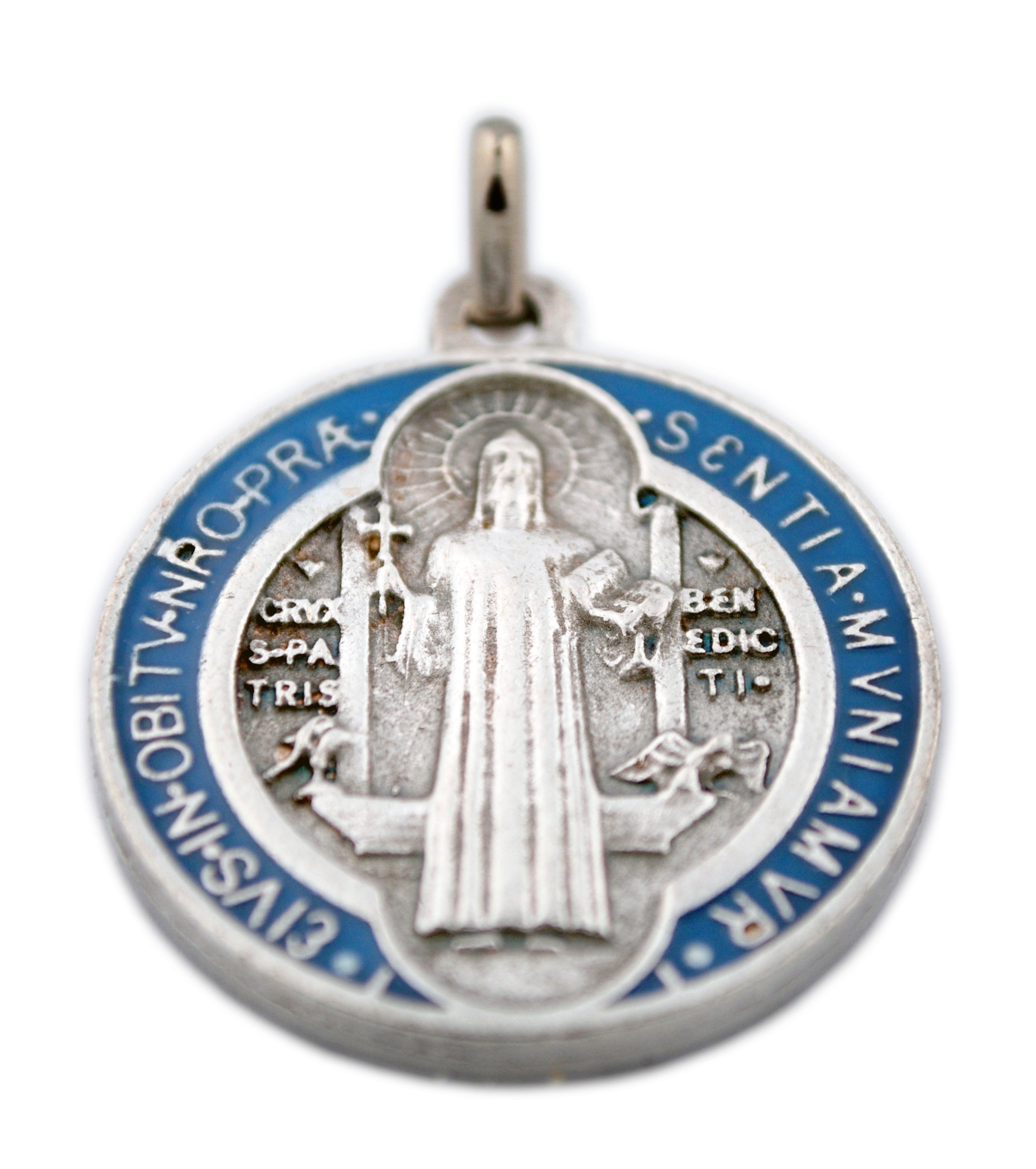 St. Benedict Medal with Blue and Red Enamel | Patron Saint of Students and Europe | Great Catholic Gift for First Holy Communion and Confirmation | Made in Italy