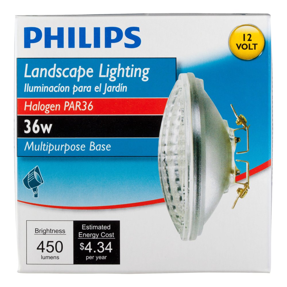 Philips PAR36 Halogen Landscape Light Bulb, 450 Lumen, Bright White (3000K), 36 Watt, Multipurpose Base, 1-Pack