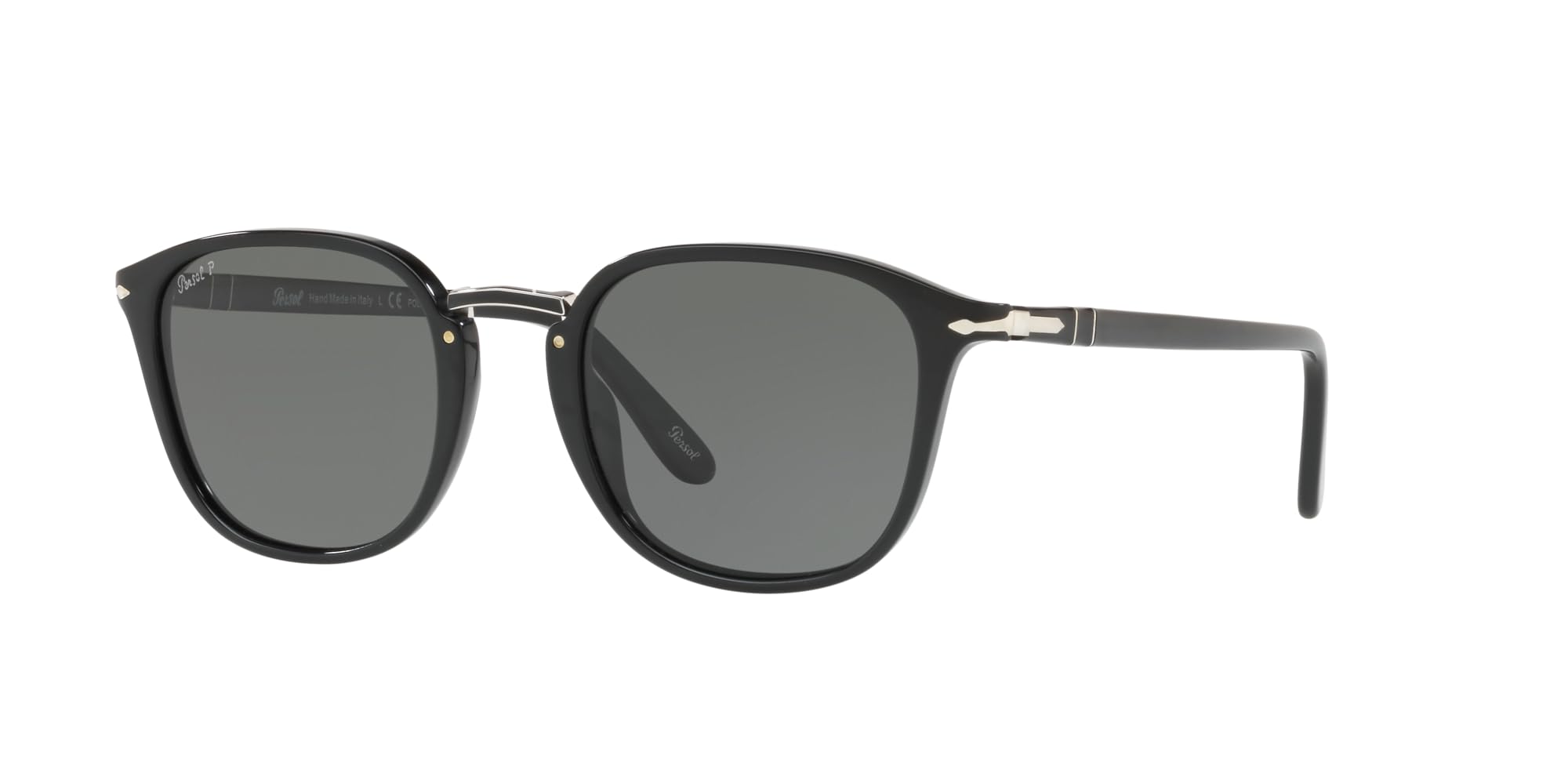 Persol PO3186S Round Sunglasses, Black/Green Polarized, 51 mm