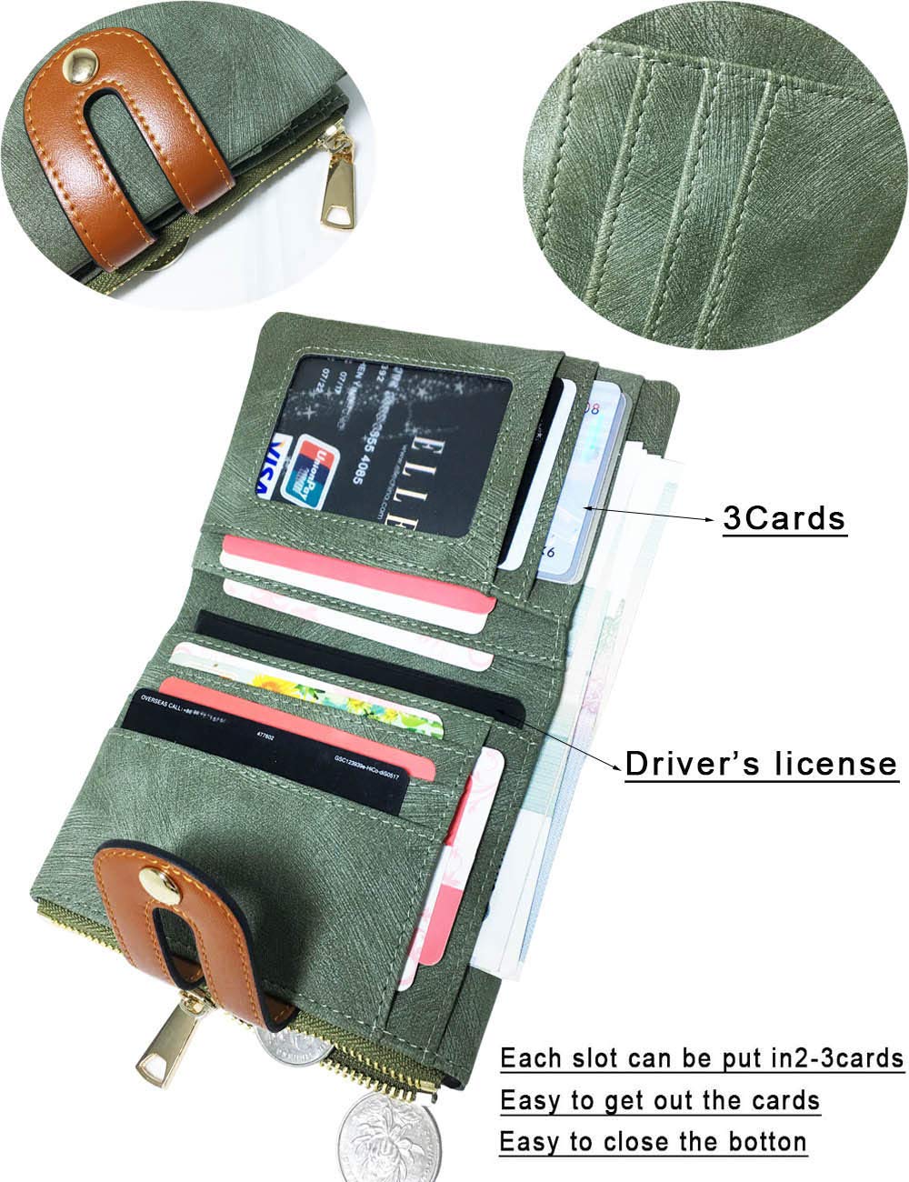PofeeXIO Womens Wallets Small Rfid Ladies Bifold Wallet With Zipper Coin Pocket,Mini Purse Soft Compact Thin (green)