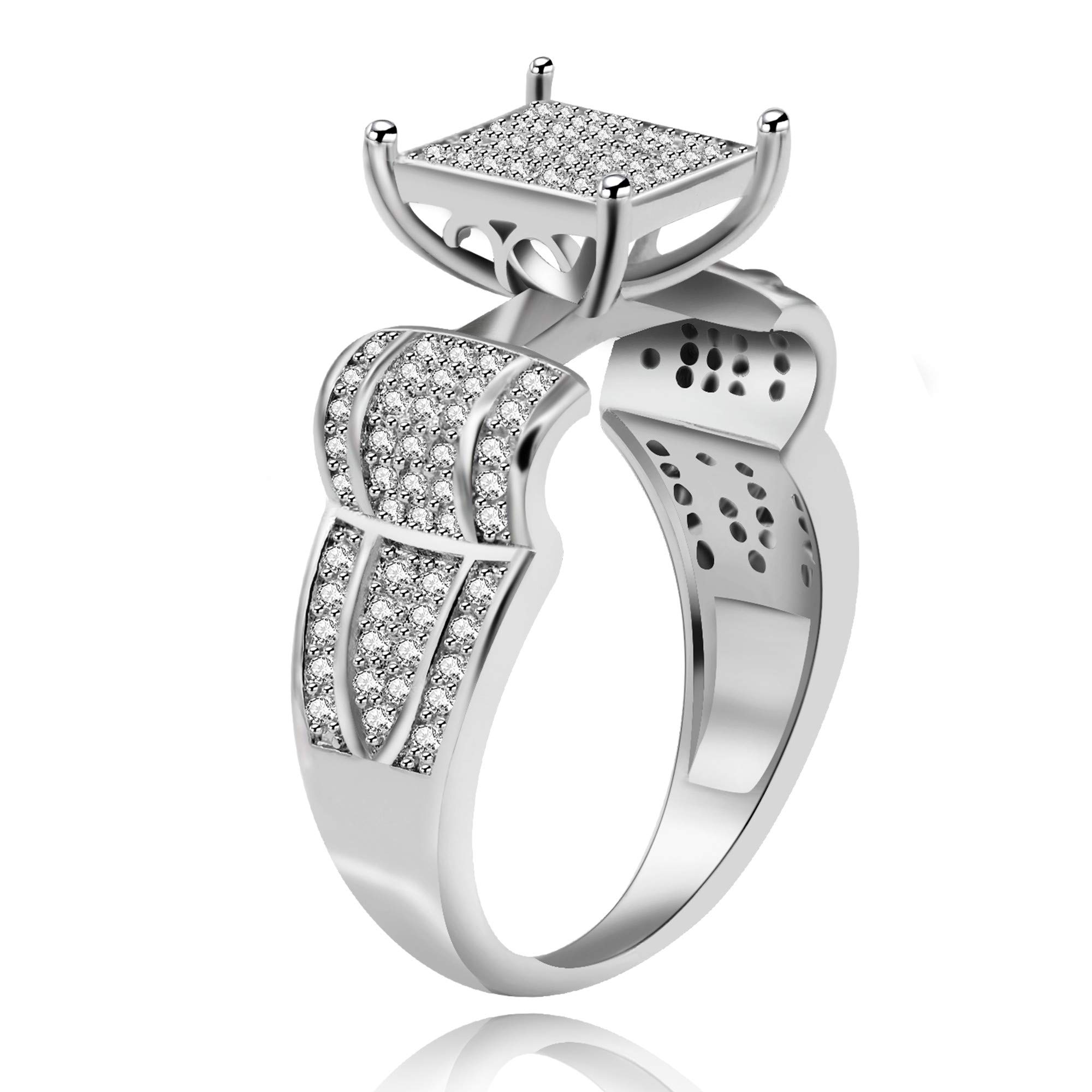 Uloveido Platinum Plated Hollow Stackable Rings Enhancers Wedding Engagement Heart Ring, 3Pcs Stacking Ring with Cubic Zirocnia for Women Anniversary Ring Gift (Size 8) Y451