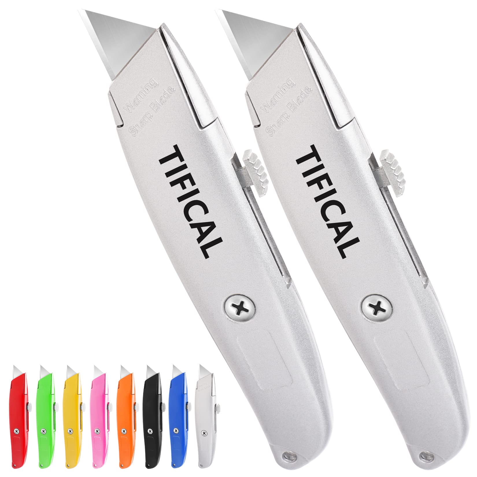TIFICAL 2-Pack Box Cutter Utility Knife, Box Cutter Retractable with 3-Position Auto-Lock, Sharp SK5 Blade Box Cutters, Box Cutters Retractable Heavy Duty with Ergonomic Handle Exacto Knife, Orange