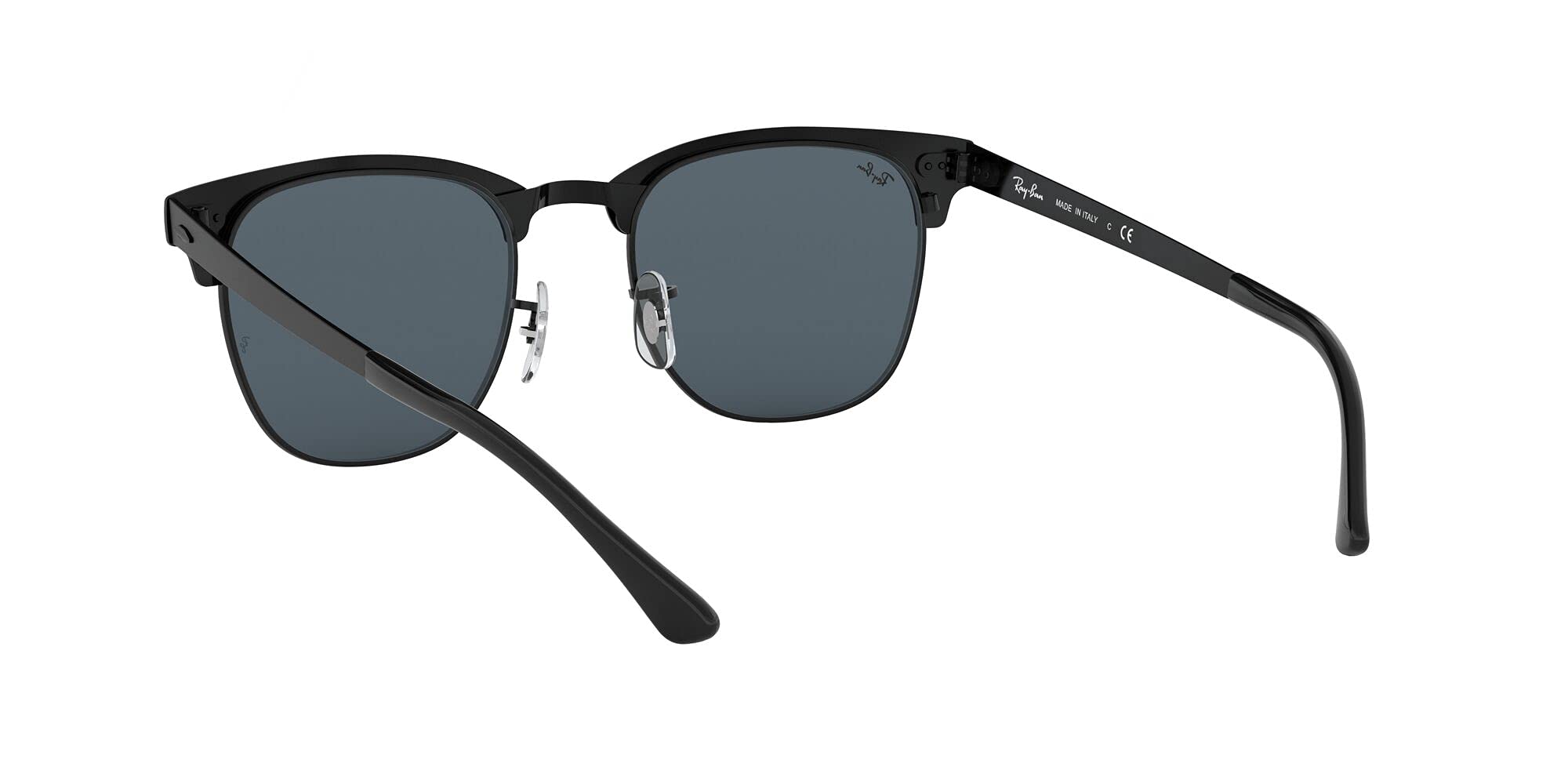 Ray-Ban RB3716 Clubmaster Metal Square Sunglasses, Matte Black On Black/Blue, 51 mm