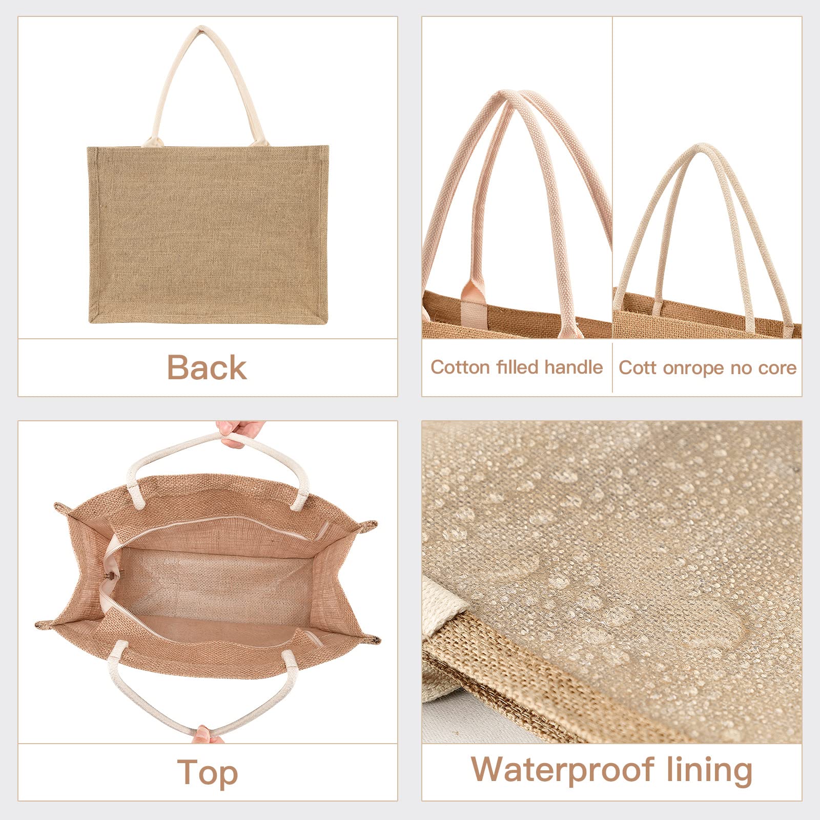 Sinestour African Ethnic Jute Tote Bag Jute Gift Bags with Handle Burlap Tote Bag with Canvas Pocket Beach Tote Bag