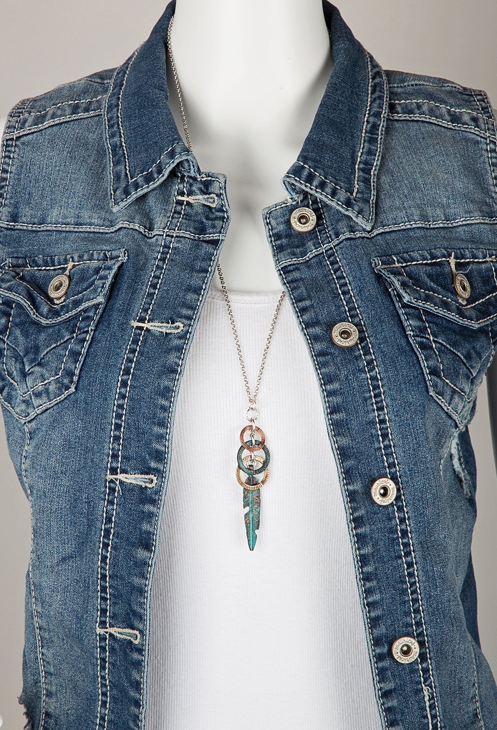 SPUNKYsoul Feather Circle Long Necklace for Women Collection (3 Toned Patina Copper)