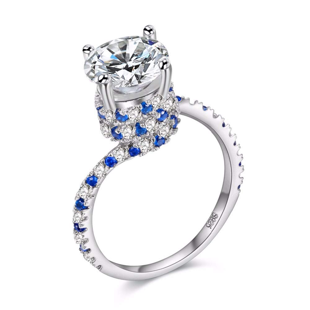 Uloveido Rhodium Plated Simulated Diamond Solitaire Wedding Promise Ring Cubic Zirconia Twist Wrap Rings Gifts for Women Mother (Size 7) Y191