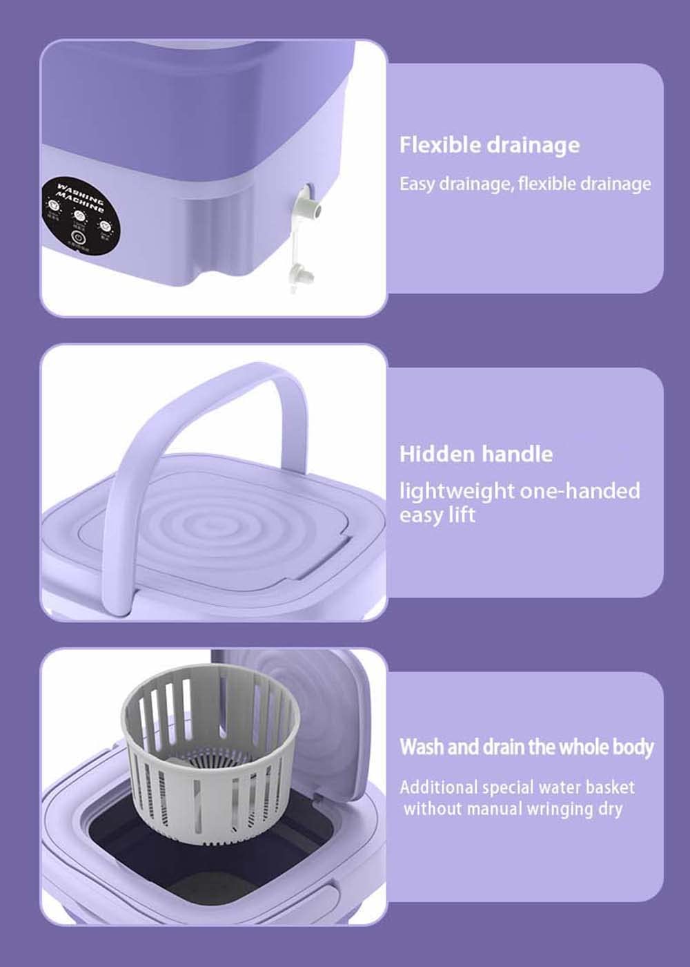WashNGo Portable Mini Washing Machine, High Capacity Mini Washer with 3 Modes Deep Cleaning, Foldable Washing Machine with Soft Spin Dry for Socks, Baby Clothes, Towels, Delicate Items