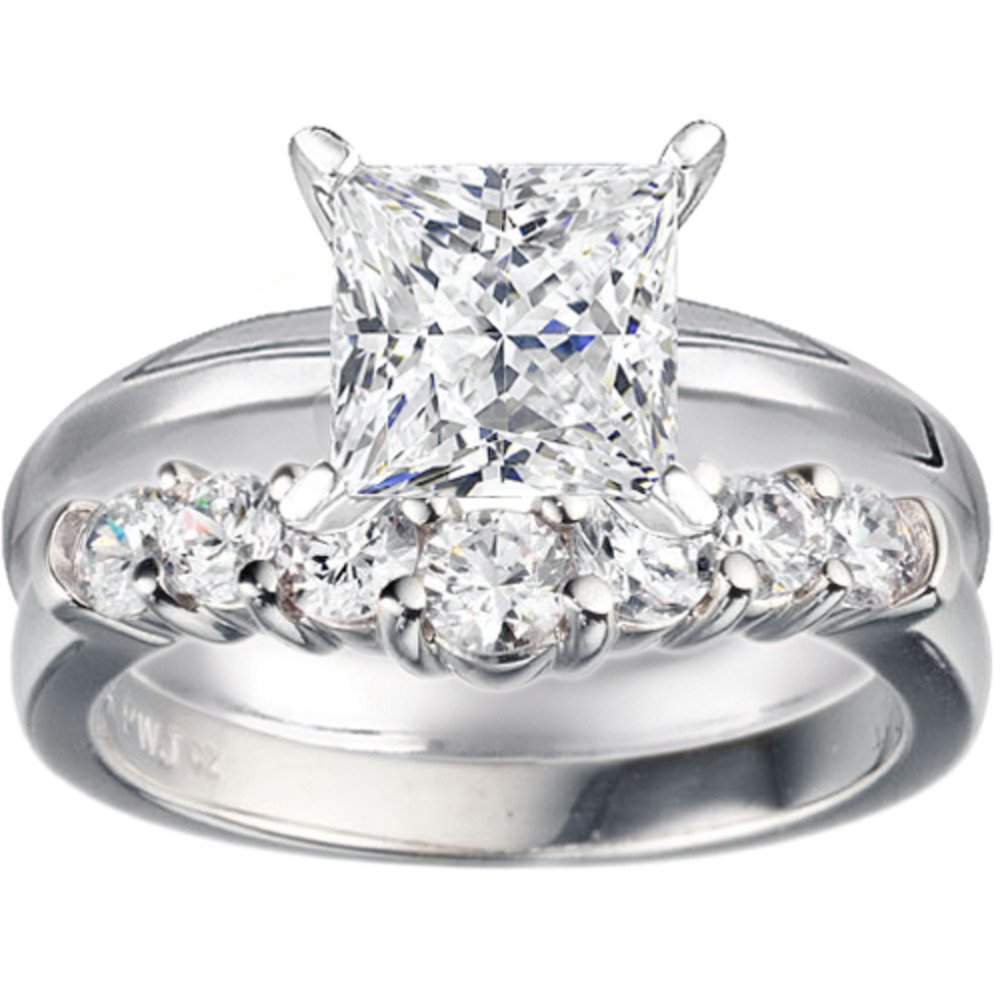 TwoBirch 0.5 Ct. Seven Stone Shared Prong Contoured Wedding Ring In Sterling Silver Cubic Zirconia