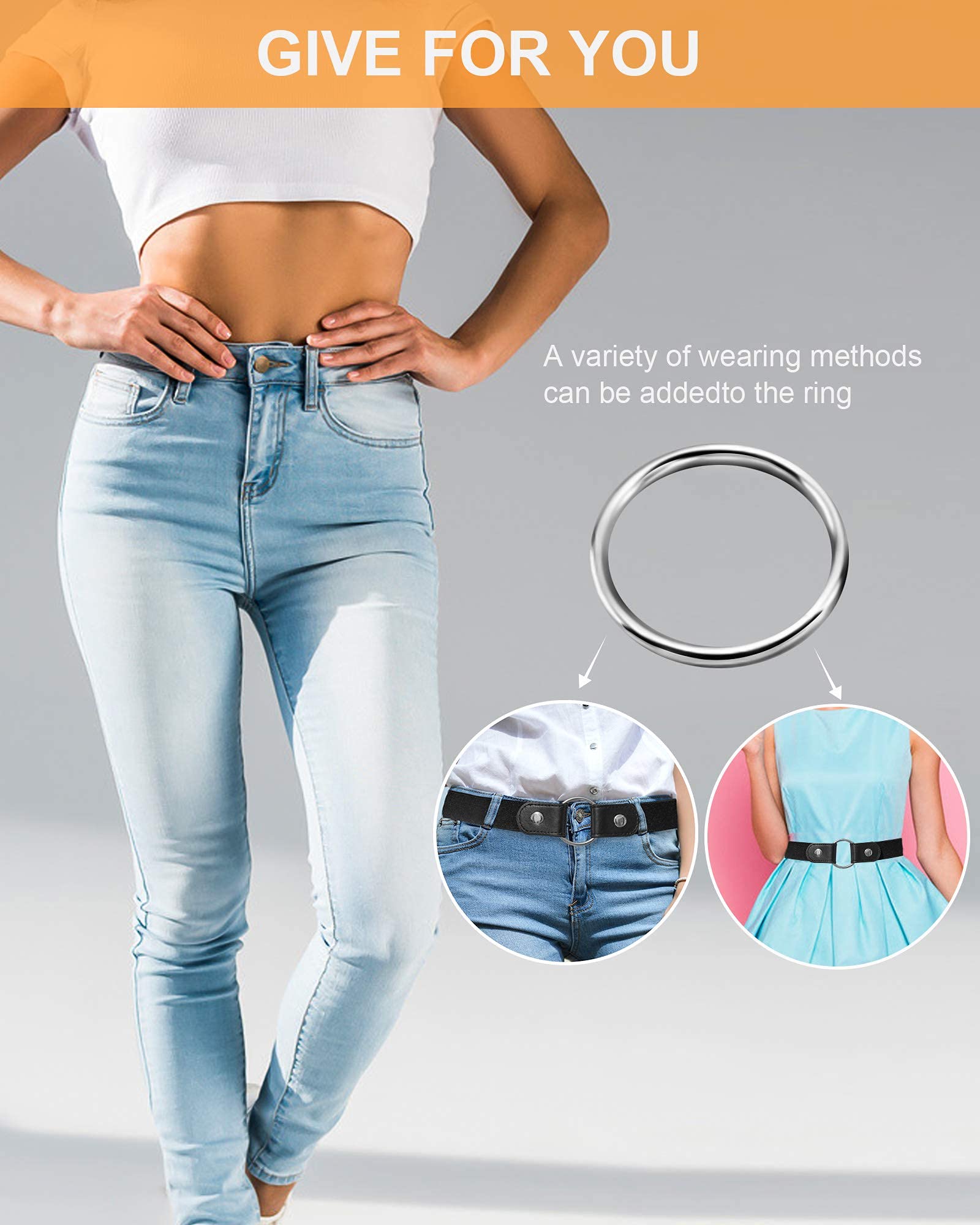 YUNDUOJIA Buckle Free Belt for Women Men, Black Elastic Waist Adjustable Stretchy Invisible Buckleless Belt for Jeans Pants Shorts