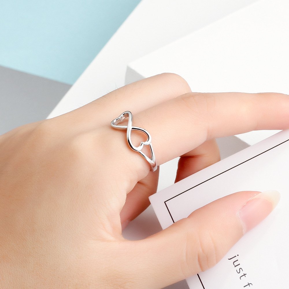 SILBERTALE 925 Sterling Silver Rings for Women Stacking Infinity Knot Double Heart I Love You Heart Promise Rings Stackable Wedding Bands Rings Size 6