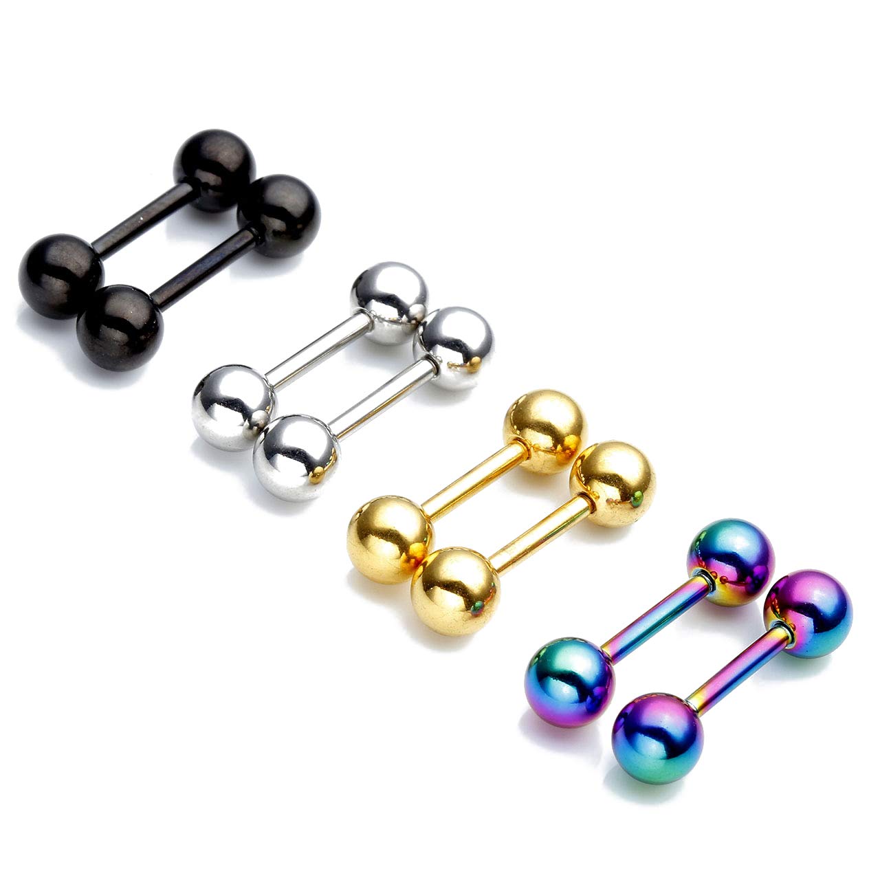 Stainless Steel 14G Body Piercing Barbells Silver Gold Black Rainbow Color 10mm Post Studs Earring Nipple Nose Tongue Helix Tragus Cartilage Labaret Medusa Lip Eyebrow Straight Bar 6mm Ball Screw