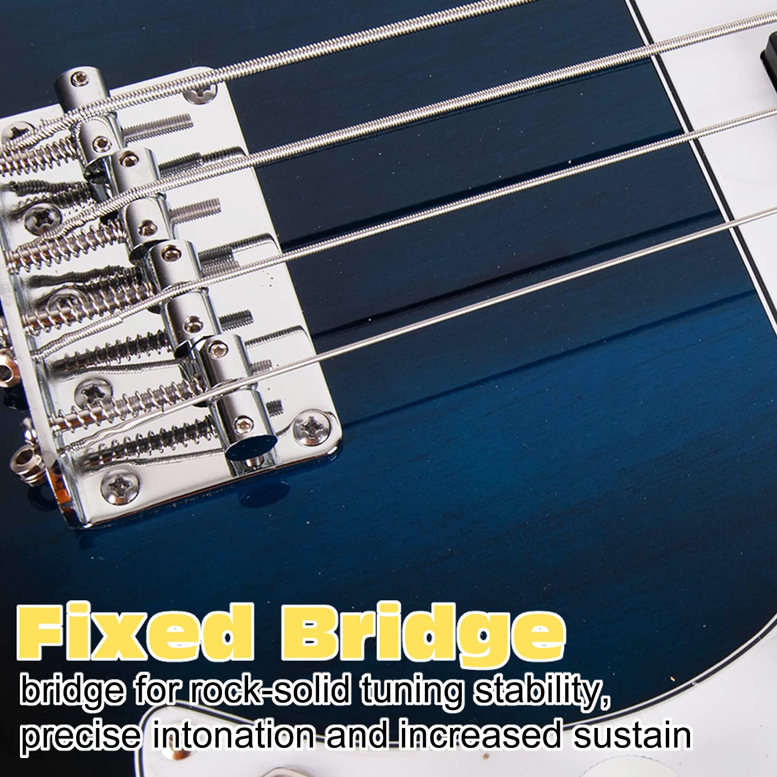 Polar Aurora NEW Full Size 4 Strings Blue Electric Bass Guitar+ Amp Cord+ Gigbag