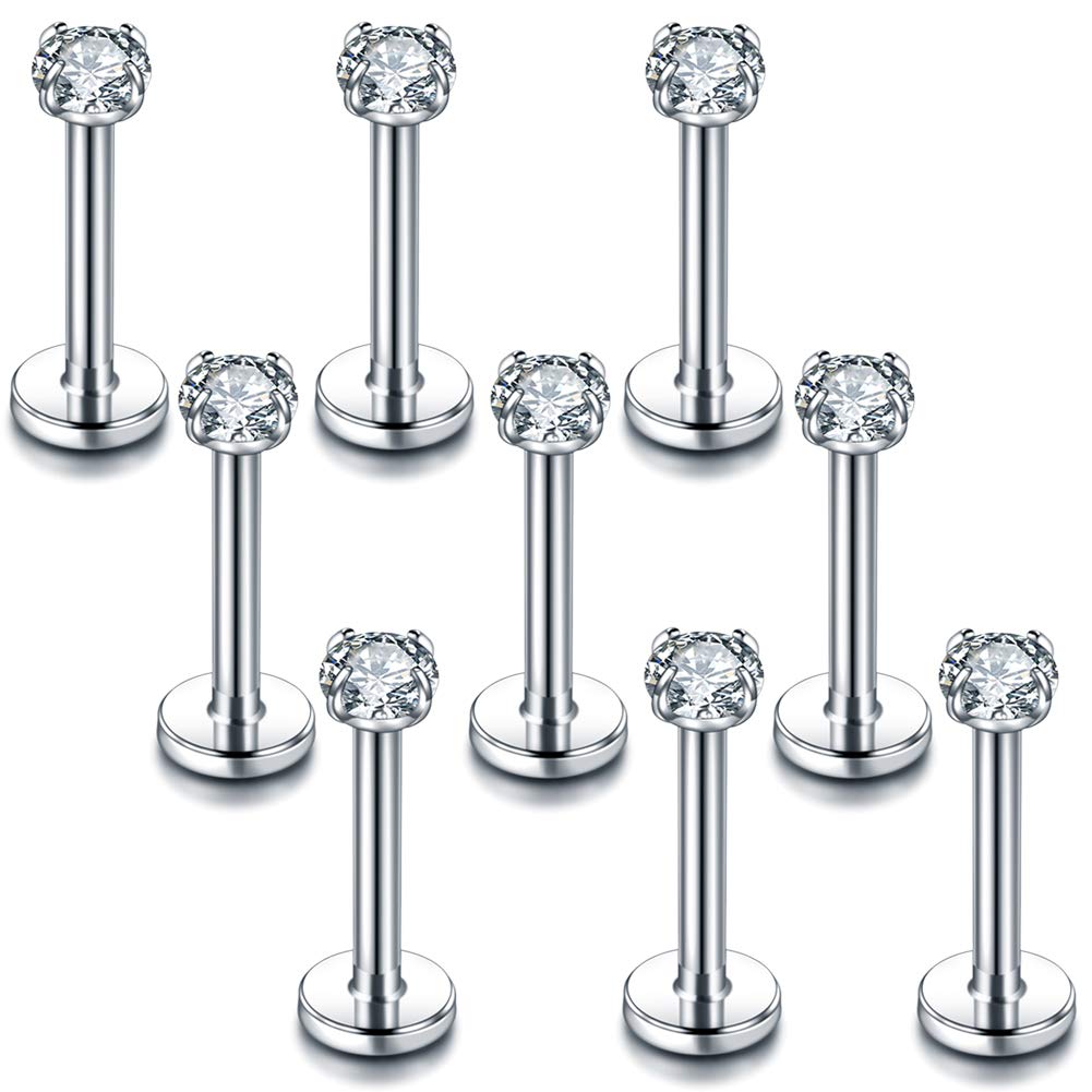 Xpircn 16G Labret Monroe Lip Rings Helix Tragus Earring Studs Piercing Jewelry 9-18PCS (16Gx10mm, Rose Gold, 18PCS)