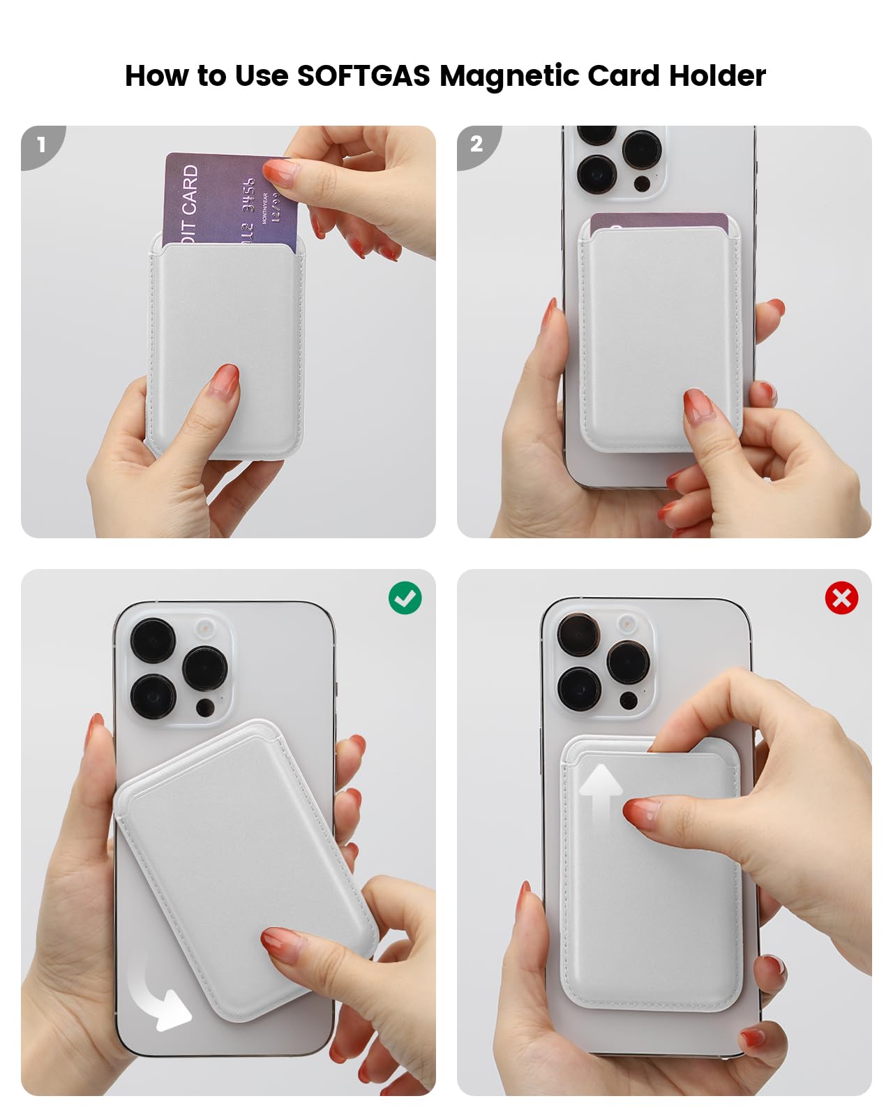 SOFTGAS Magnetic Phone Wallet for Apple MagSafe, Card Wallet Holder for iPhone 15 Pro Max/15 Plus/15 Pro/15, 14 Pro Max/14 Plus/14 Pro/14, 13 Pro Max/13 Pro/13, 12 Pro Max/12 Pro/12, Snow White