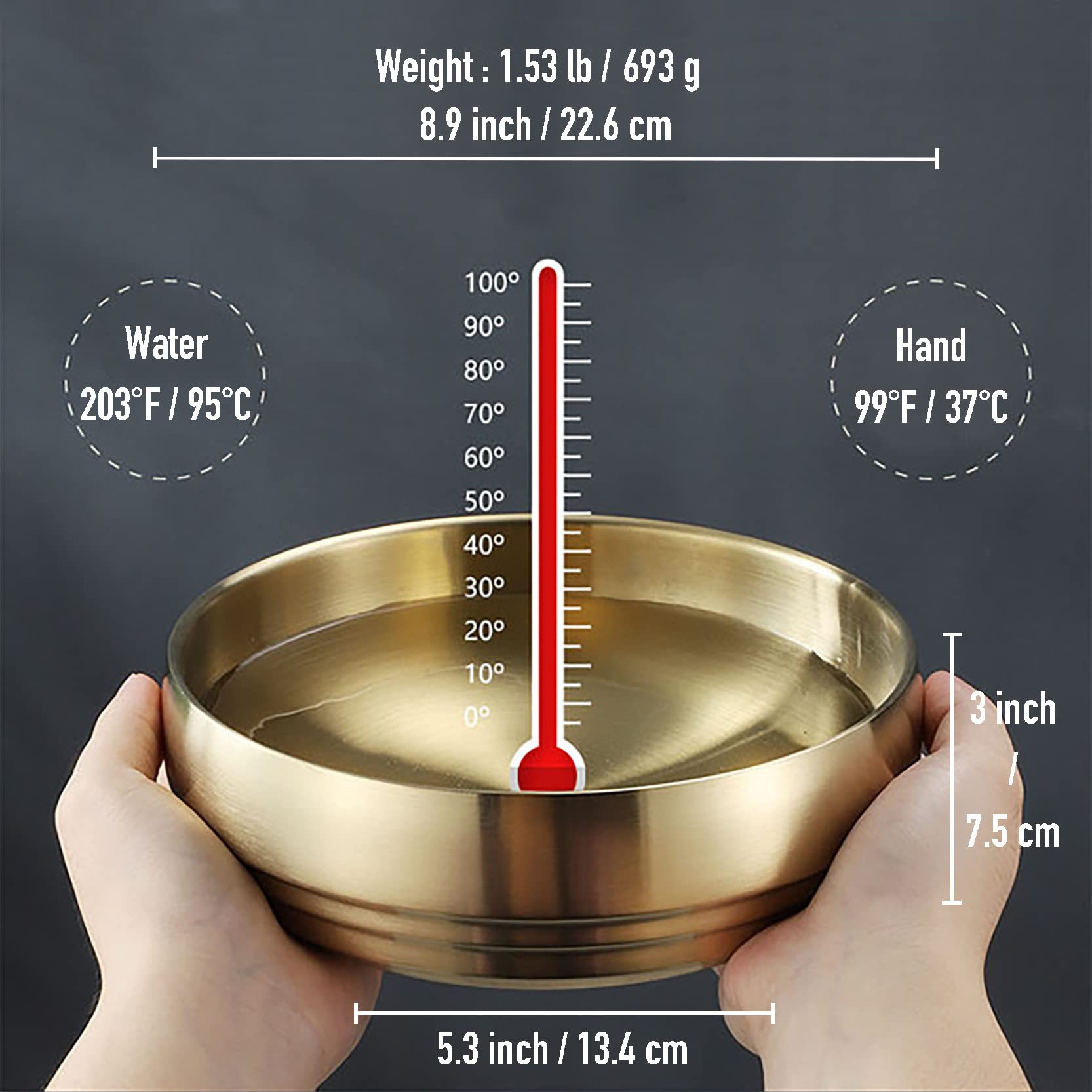 UPTALY 2 pcs Oversized 60 Ounce Korean Noodle Soup Bowls (8.9inch, Silver), 18/10 Stainless Steel Large Ramen Bowl, Heavy Duty (1.53 lb/per), Double Wall Insulated Bowl for Udon and Soba