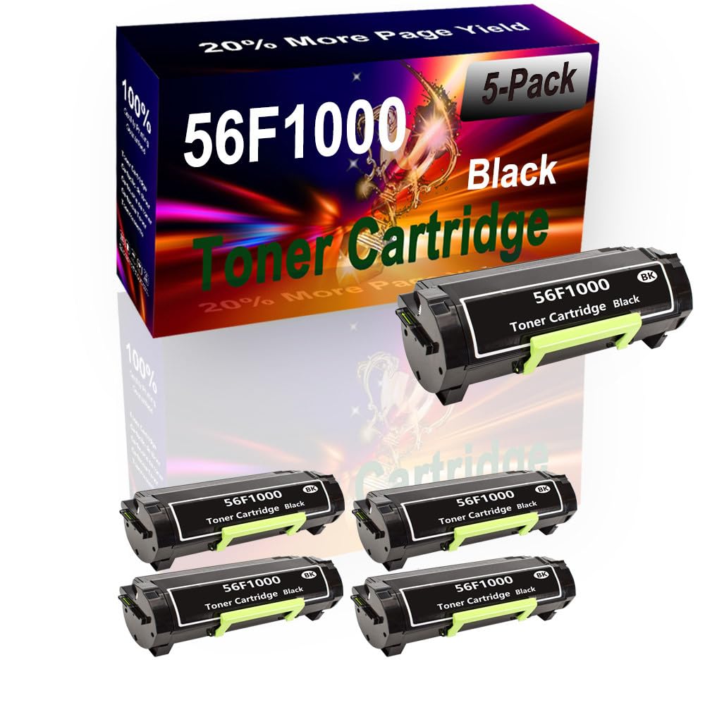 SINIYA 5-Pack (Black) Compatible High Yield 56F1000 MS321 Printer Toner Cartridge use for MS321dn MS421 MS521dn MS621dn MS622de MX321adn MX321adw MX421ade MX521 MX522adhe MX622 Printer