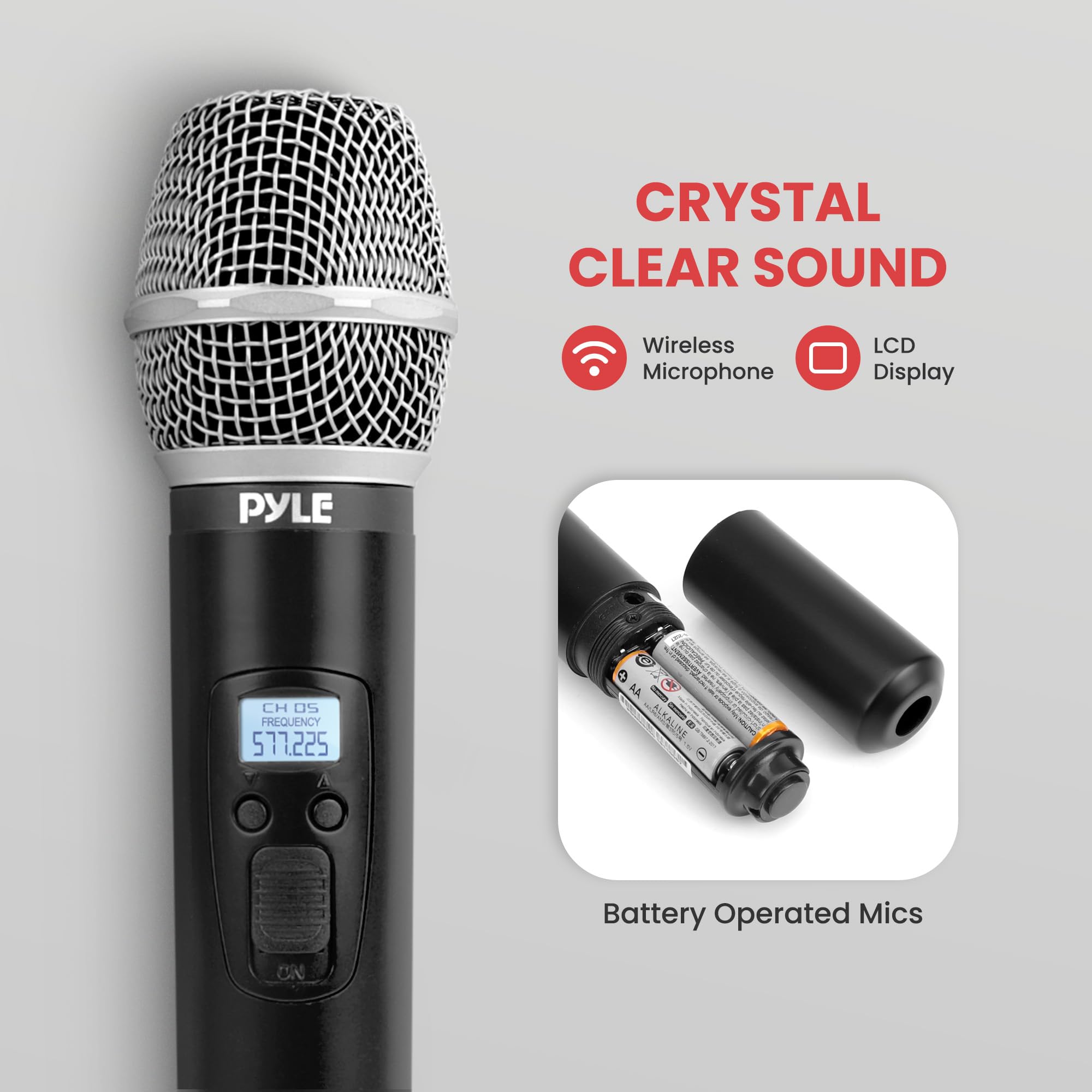 Pyle Professional 8 Channel UHF Wireless Microphone System 8 Handheld Mics Rack Mount Receiver Base RF & AF Radio/Audio Frequency Digital Display Independent Channel Volume Control (PDWM8250),Black