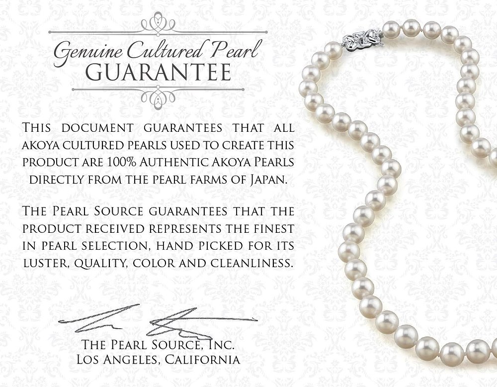 The Pearl Source 14K Gold 7.5-8mm Round Genuine White Akoya Cultured Pearl & Diamond Cheryl Ring for Women