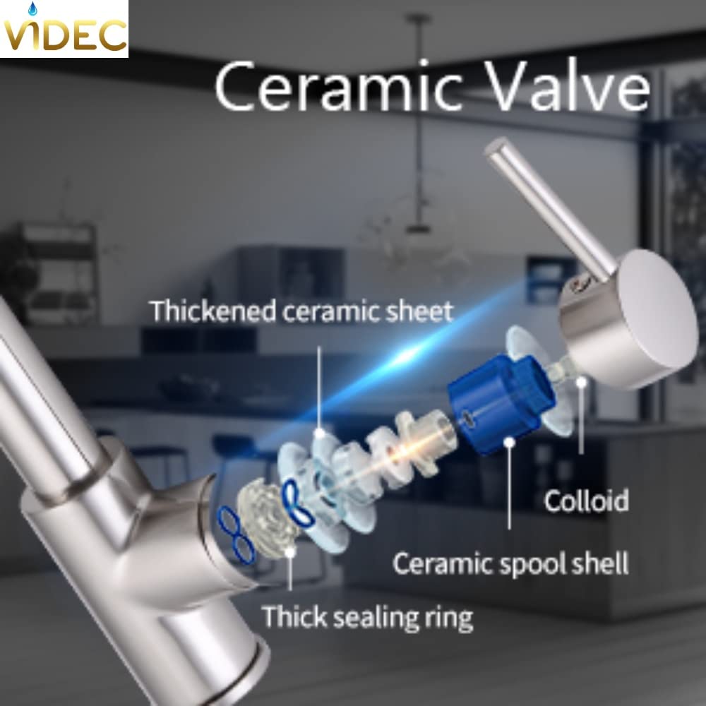 VIDEC Smart Kitchen Faucet, 3 Modes Pull Down Sprayer, Smart Touch On Sensor Activated, LED Temperature Control, 360-Degree Rotation, 1 or 3 Hole Deck Plate. (KW-66J, Brushed Gold, 17.90 Inches)