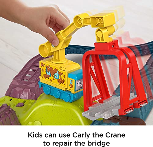 Thomas & Friends Toy Train Set Loop & Launch Maintenance Yard with Thomas Motorized Engine & Carly the Crane for Preschool Kids Ages 3+ Years