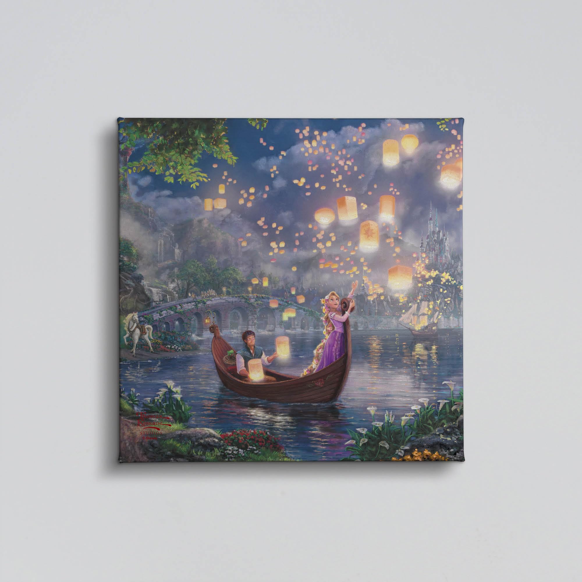 Thomas Kinkade Studios Disney Tangled Gallery Wrapped Canvas - Canvas Art | Frameless | Disney Princess Canvas Wall Art, Certificate of Authenticity Included, 8" x 10"