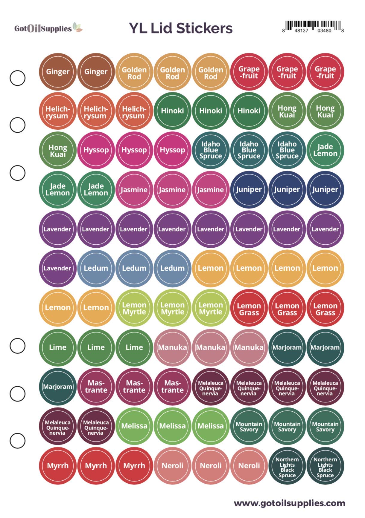 Young Living Essential Oil Labels Bottle Cap Stickers for YL EO Bottles 7 Sheets 616 Lid Stickers for Aromatherapy Containers YoungLiving Lid Stickers by Got Oil Supplies