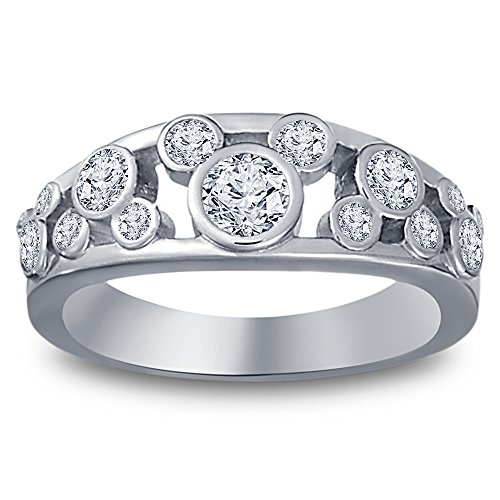 TVS-JEWELS White Platinum Plated Round Cut White Cubic Zirconia Ladies Mickey Mouse Wedding Ring (6)