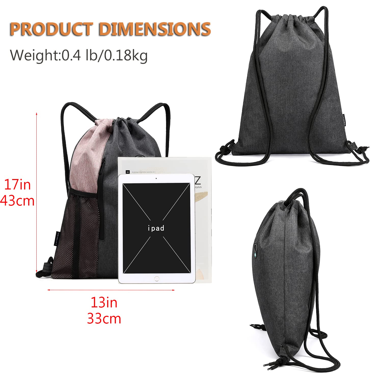 SunForMorning Drawstring Backpack Sports Gym Bag for Women Men, Pink