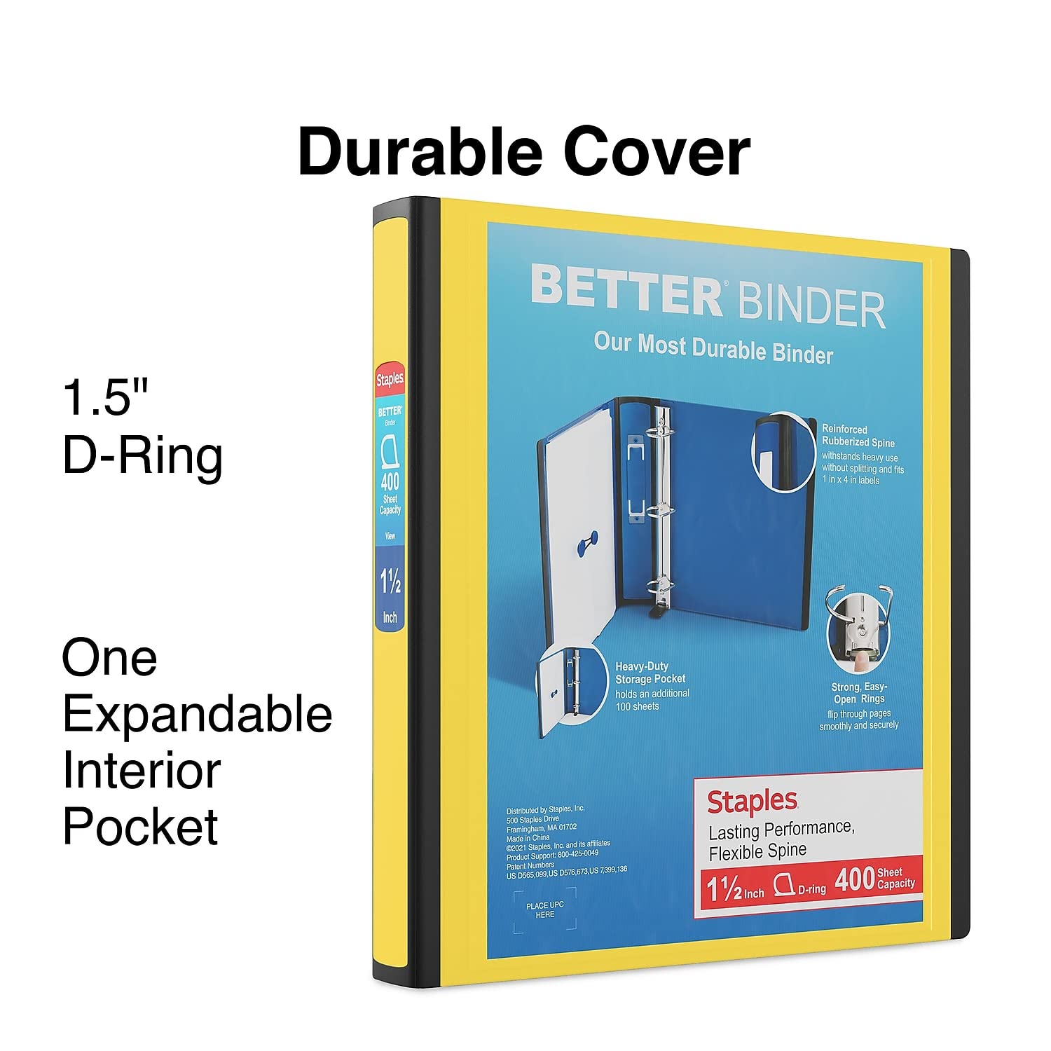 Staples 827605 1.5-Inch D-Ring Better Binder Yellow (19060)
